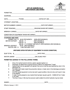 Fillable Online auburnhills Hydrant Meter Rental Permit Form - The City ...