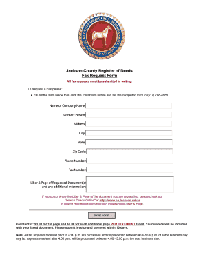 Fillable Online Jackson County Register of Deeds Fax Request Form Fax Email Print - pdfFiller