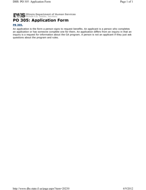 Fillable Online toi DHS: PO 305: Application Form Page 1 of 1 Illinois ...