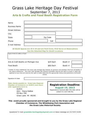 Fillable Online grasslakechamber Heritage Day Registration Form 2013 ...