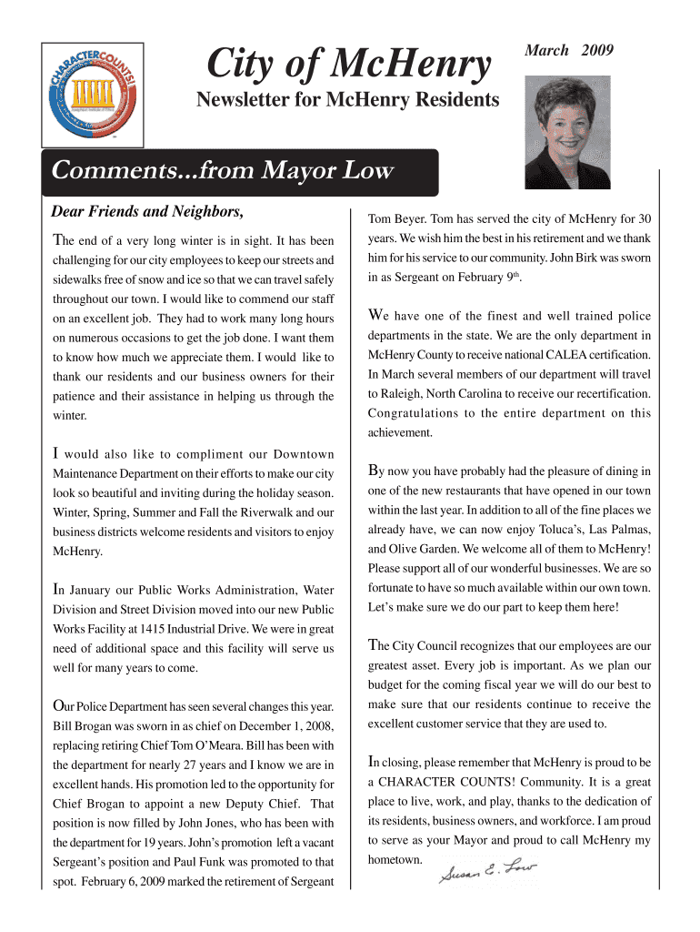 City of McHenry Newsletter: Fill out & sign online | DocHub