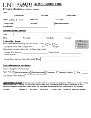 Fillable Online DS- 2019 Request Form - unthscedu Fax Email Print ...