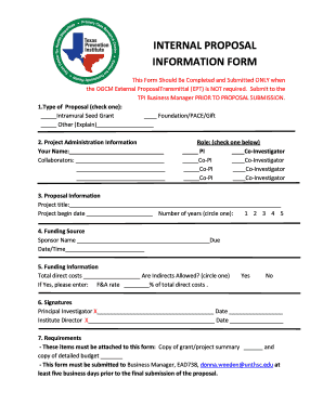 Fillable Online INTERNAL PROPOSAL INFORMATION FORM Fax Email Print ...