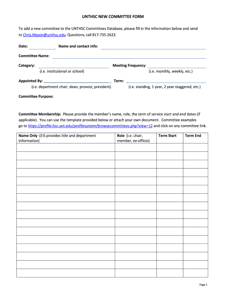Fillable Online UNTHSC NEW COMMITTEE FORM Fax Email Print - pdfFiller