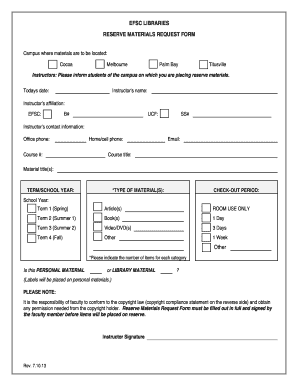 Fillable Online EFSC LIBRARIES RESERVE MATERIALS REQUEST FORM Fax Email ...
