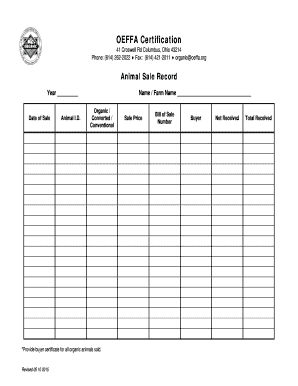 Fillable Online Animal Sale Record - OEFFA Fax Email Print - pdfFiller