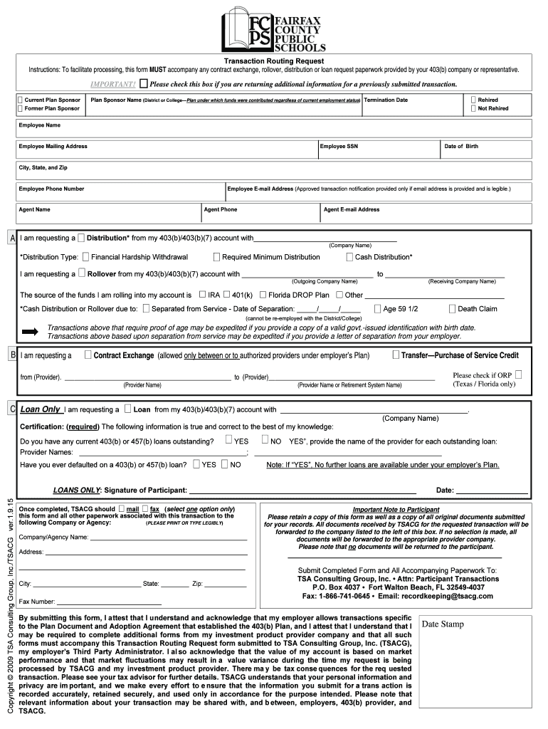 Fillable Online FAIRFAX Transaction Routing Request form ver 6-17-09MAP ...