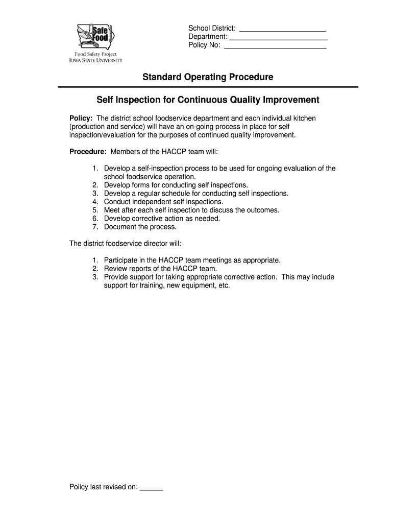 Fillable Online extension iastate Self Inspection for Continuous Quality Improvement Fax Email ...