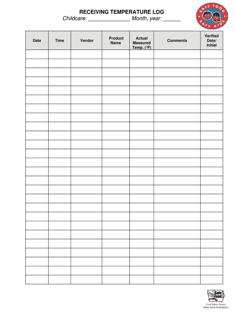 Fillable Online extension iastate RECEIVING TEMPERATURE LOG Childcare ...