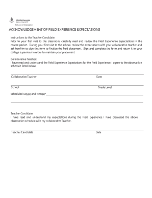 Fillable Online ACKNOWLEDGEMENT OF FIELD EXPERIENCE EXPECTATIONS ...