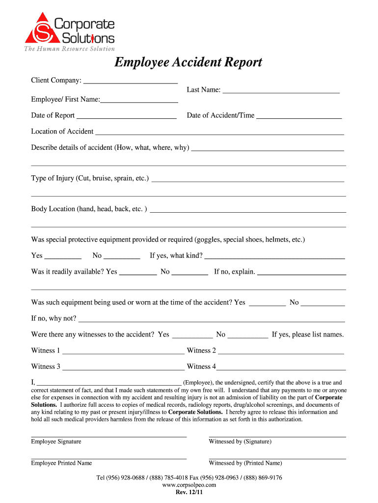 Fillable Online Employee Accident Report - bcorpsolpeocomb Fax Email ...