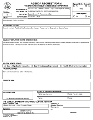 Fillable Online AGENDA REQUEST FORM Special Order Request THE BROWARD ...