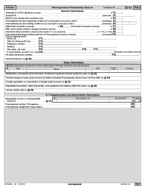 Fillable Online PAGen PennsylvaniaPartnershipReturn 2014 PA1 Fax Email ...