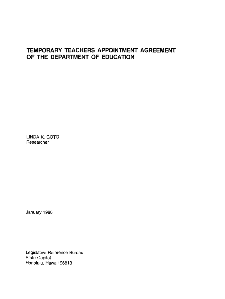 Fillable Online Temporary Teachers Appointment Agreement Of The ...
