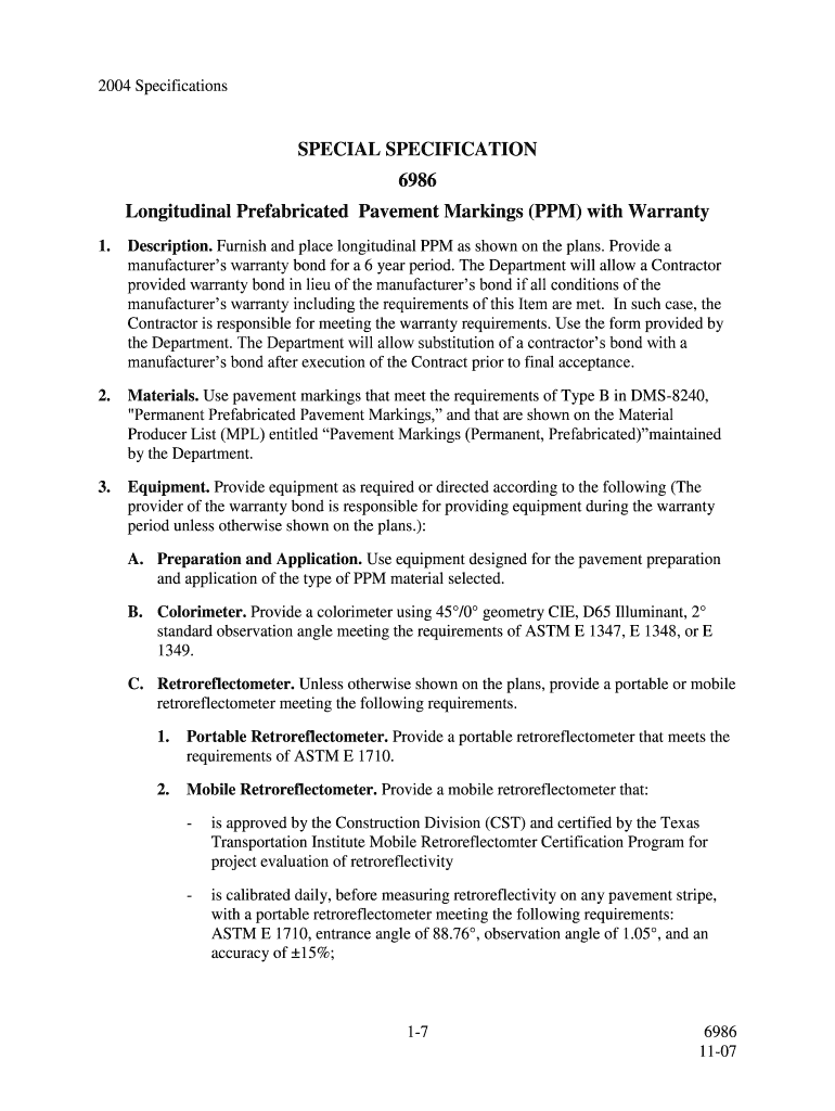 Fillable Online SPECIAL SPECIFICATION 6986 Longitudinal Prefabricated Fax Email Print - pdfFiller