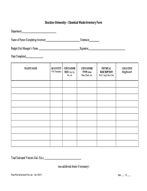 Fillable Online intraweb stockton Stockton University Chemical Waste ...