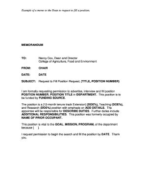 Fillable Online Example of a memo to the Dean to request to fill a ...