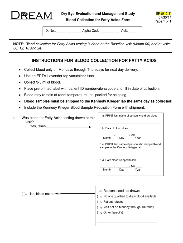 Fillable Online rt5 cceb med upenn Blood Collection Form-Fatty Acids ...