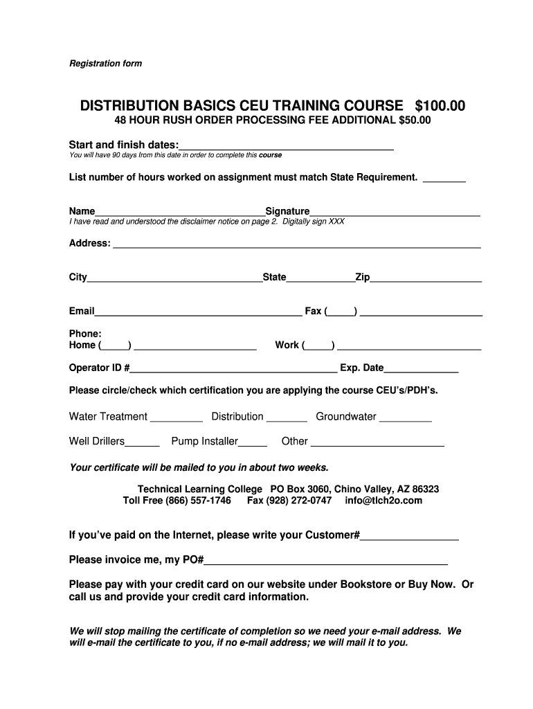Fillable Online Registration form DISTRIBUTION BASICS CEU TRAINING ...
