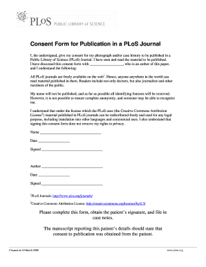 Fillable Online Consent Form for Publication in a PLoS Journal Fax ...