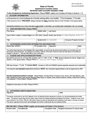 Fillable Online djj state fl NETWORK USER ACCOUNT REQUEST FORM REVISED ...