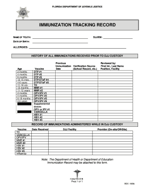 Fillable Online djj state fl Immunization Tracking Record FINALPDF Fax ...
