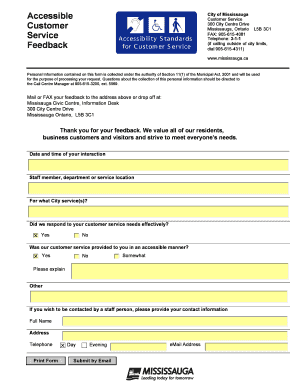 Fillable Online Accessible City of Mississauga Customer Service 3-1-1 ...