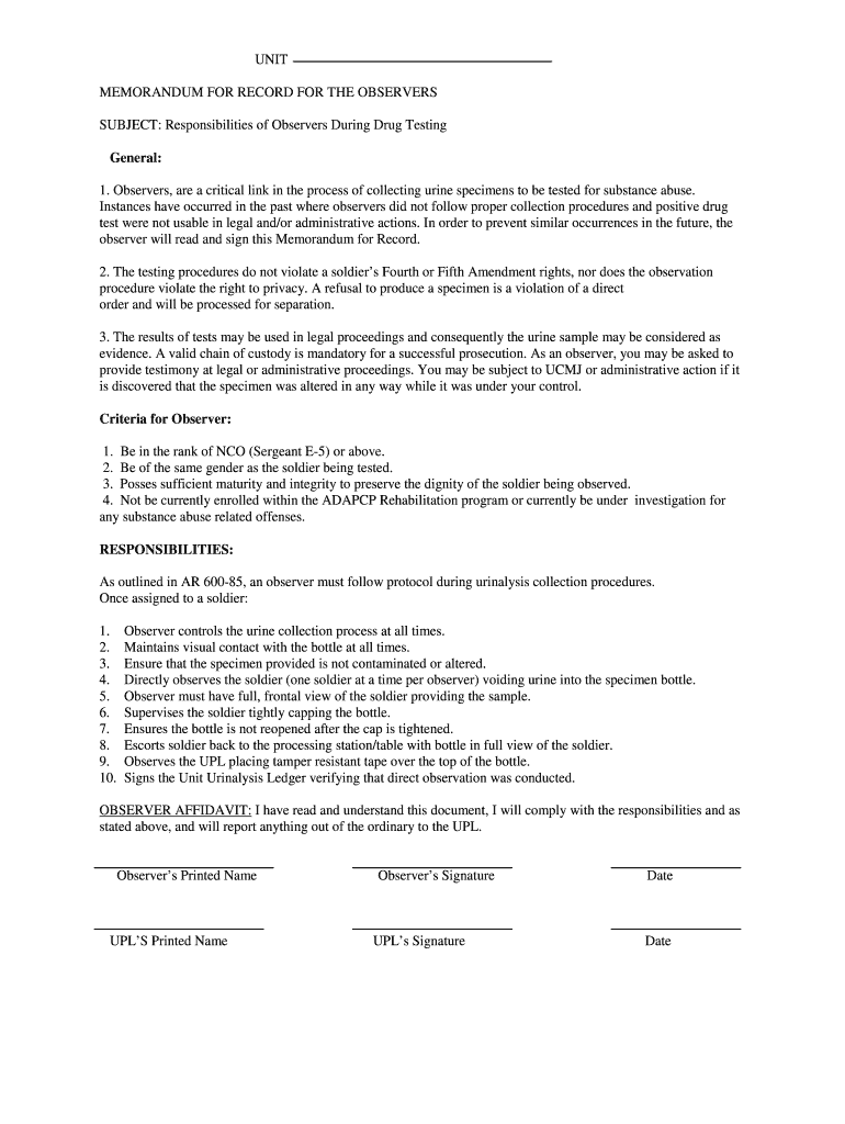 Fillable Online MEMORANDUM FOR RECORD FOR THE OBSERVERS Fax Email Print ...