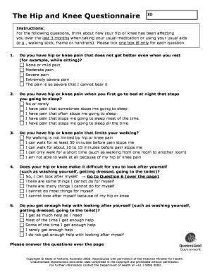 Fillable Online health qld gov The Hip and Knee Questionnaire The Hip ...