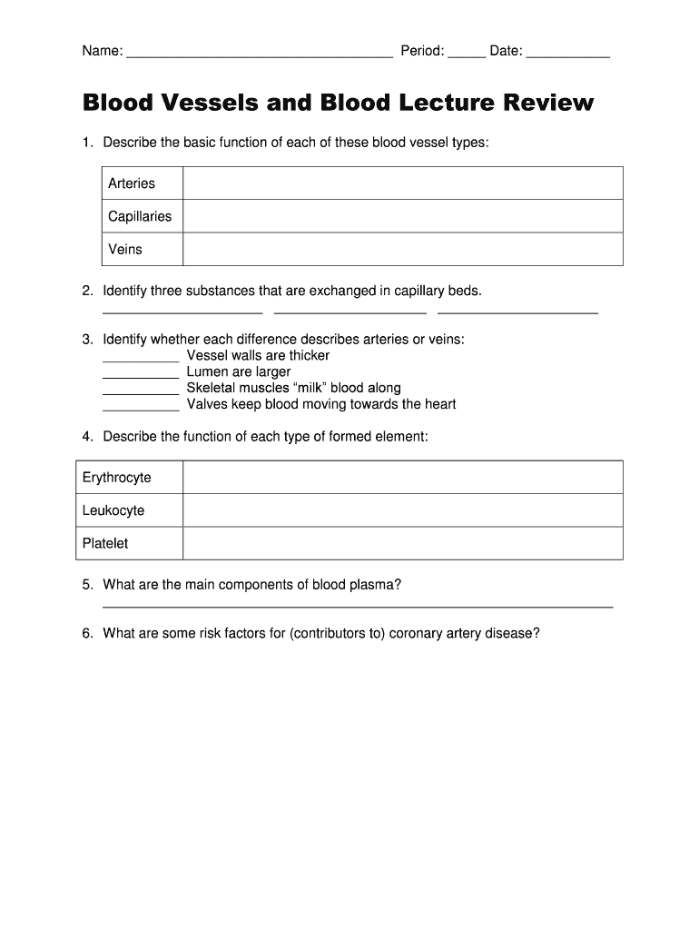 Fillable Online Blood Vessel Anatomy Lecture Review Fax Email Print ...