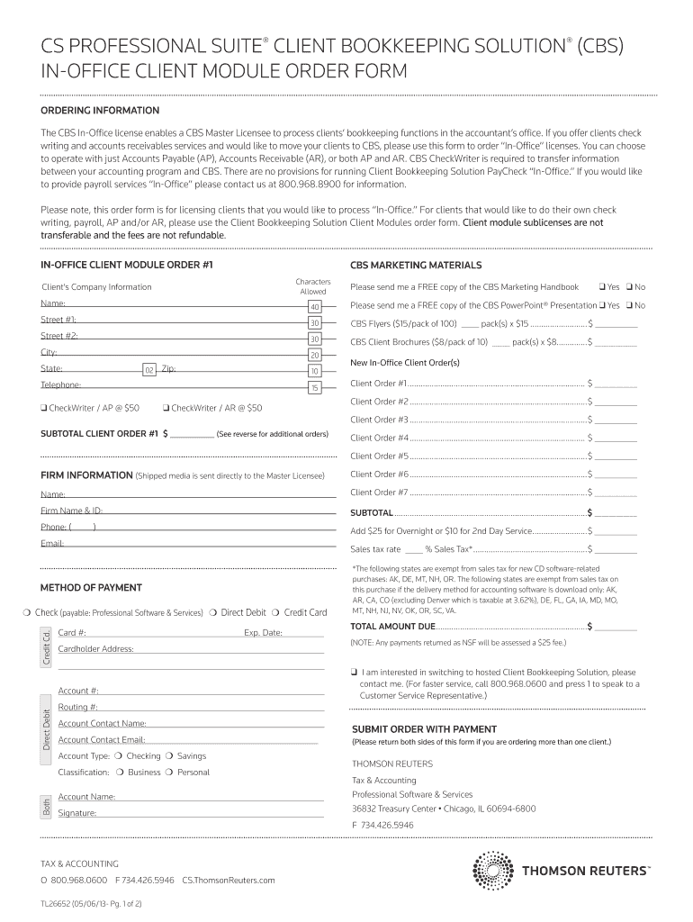 Fillable Online CLIENT BOOKKEEPING SOLUTION CBS IN-OFFICE CLIENT MODULE ...