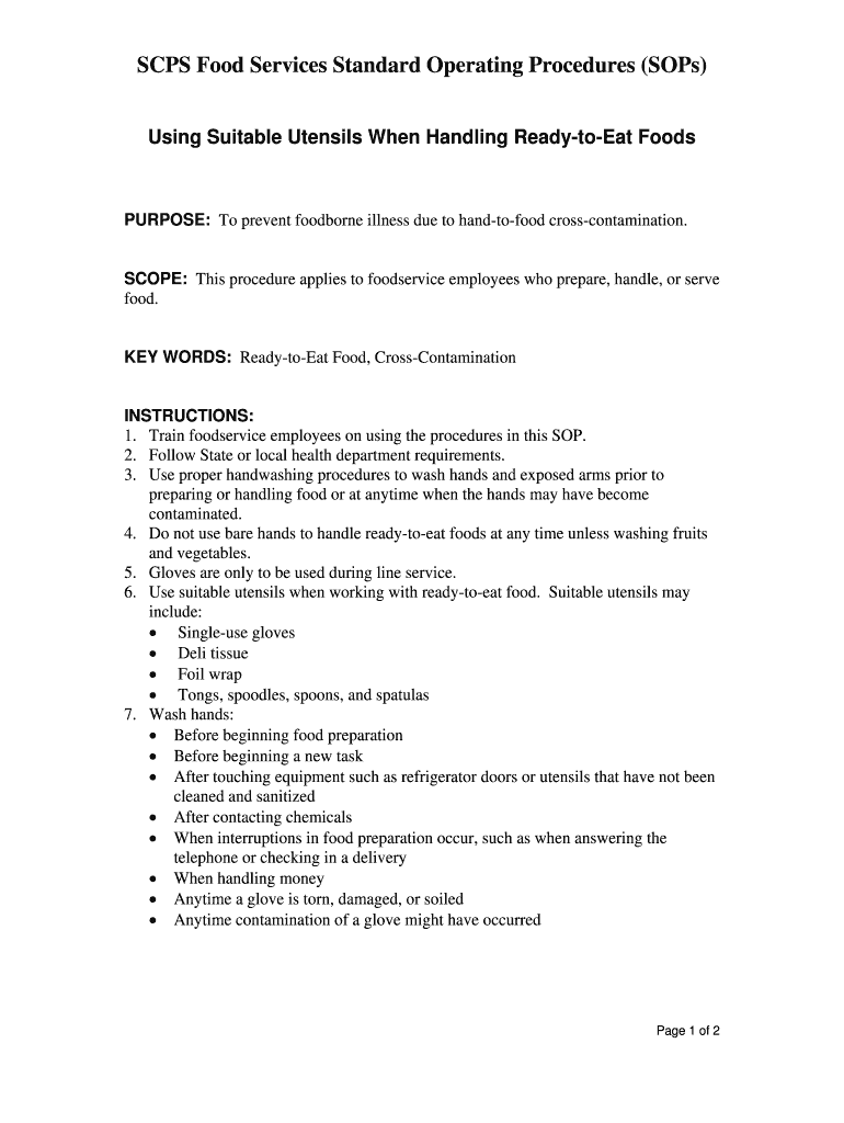 Fillable Online foodservice scps k12 fl Using Suitable Utensils When ...