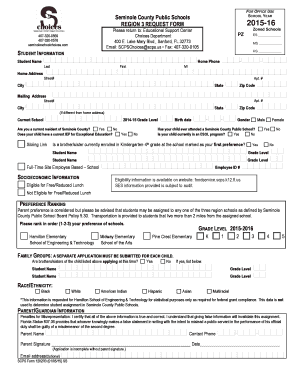 Fillable Online choices scps k12 fl FOR OFFICE USE SCHOOL YEAR Seminole ...