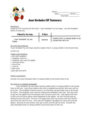 Fillable Online nclack k12 or Juan Verdades Summary Example - North ...