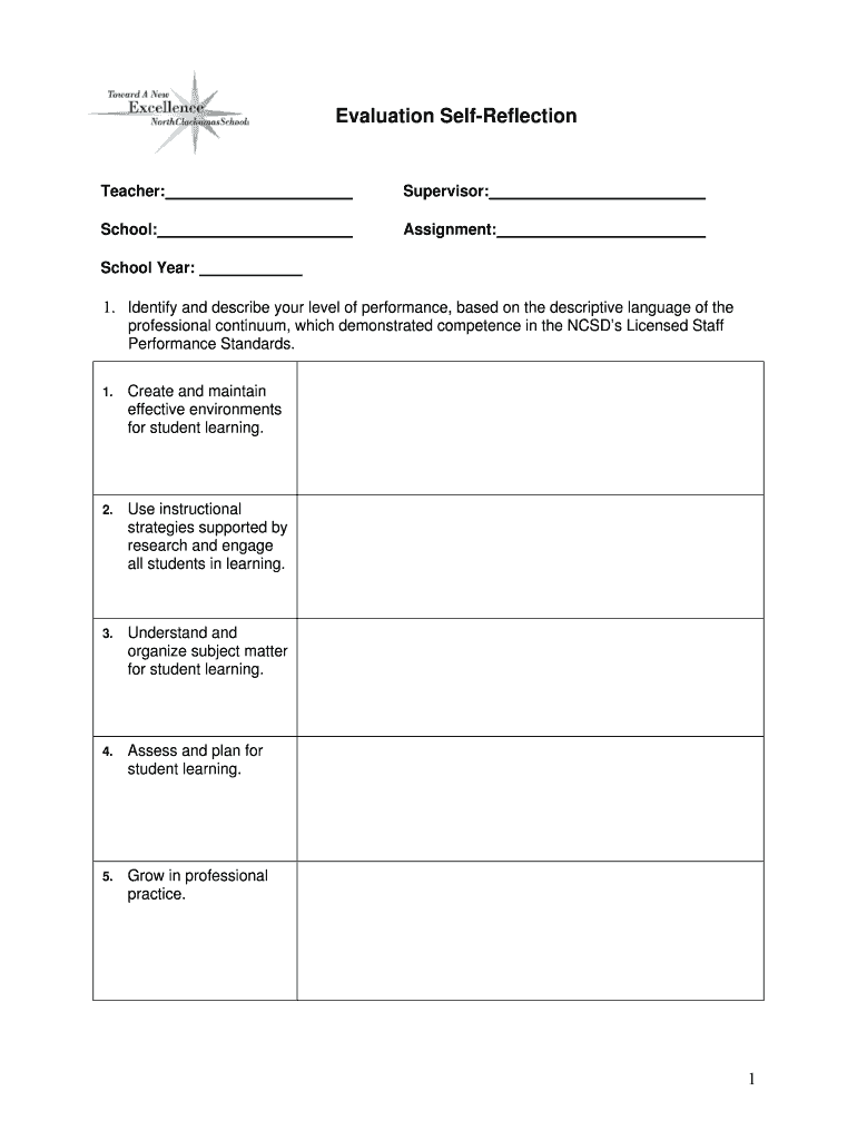 Fillable Online nclack k12 or Evaluation Self-Reflection - North Clackamas School District Fax ...
