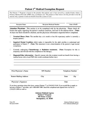 Fillable Online Patient 1st Medical Exemption Request ...