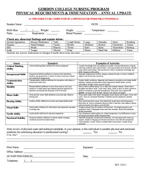 Fillable Online GORDON COLLEGE NURSING PROGRAM PHYSICAL REQUIREMENTS ...