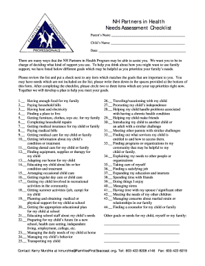 Fillable Online PIH Needs Assessment checklist 2 - Families First Fax ...
