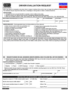Fillable Online odot state or DRIVER EVALUATION REQUEST - odotstateorus Fax Email Print - pdfFiller