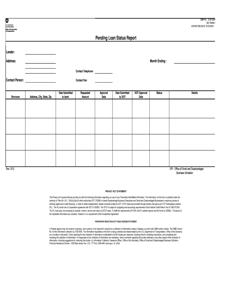 Fillable Online Pending Loan Status Report - Department of ...