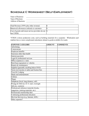 Fillable Online Schedule C Worksheet Self-Employment Fax Email Print ...