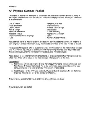 Fillable Online AP Physics Summer Packet - staticsquarespacecom Fax ...