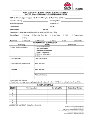 Fillable Online health nsw gov Revised Sample Submission Form - NSW ...