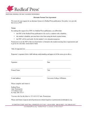Fillable Online Alternate Format Text Agreement - Redleaf Press Fax ...