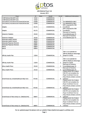Fillable Online ERA Medical Payer List January 2011 Fax Email Print ...