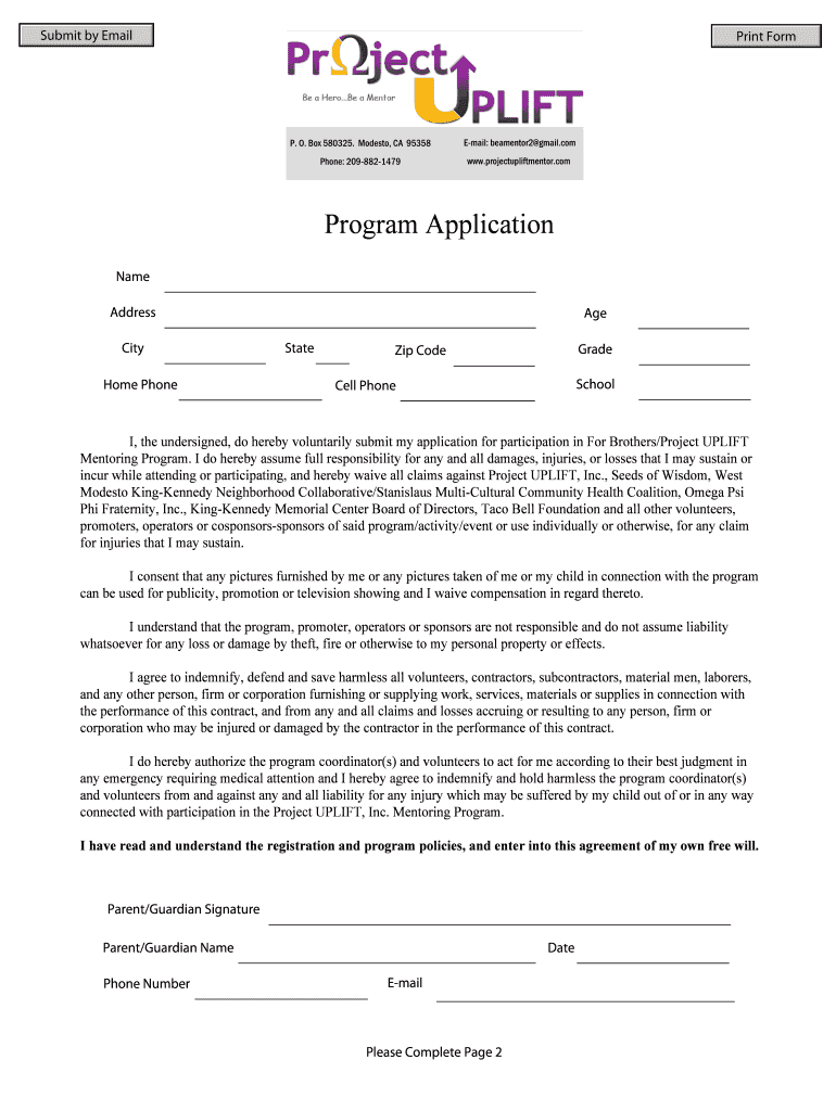 Fillable Online projectupliftmentor FOR BROTHERS ONLYPROJECT UPLIFT Fax Email Print - pdfFiller