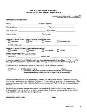 Fillable Online APPLICATION FOR DRIVEWAY ACCESS PERMIT Fax Email Print ...