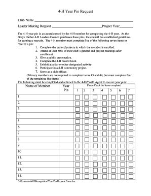 Fillable Online 4-H Year Pin Request - Washington State University Fax ...