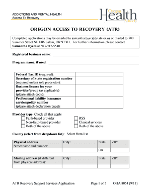 Fillable Online apps state or Oregon Access to Recovery ATR ...