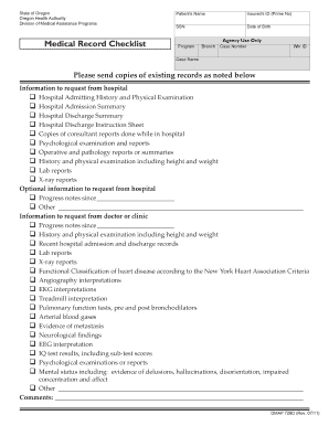 Fillable Online apps state or Medical Record Checklist Agency Use Only ...
